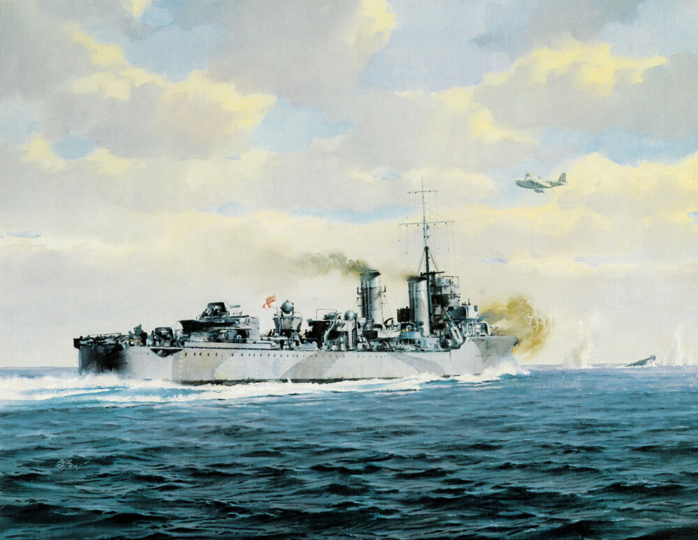 HMAS Stuart sinking the Italian submarine Condar 1940 - Naval ...