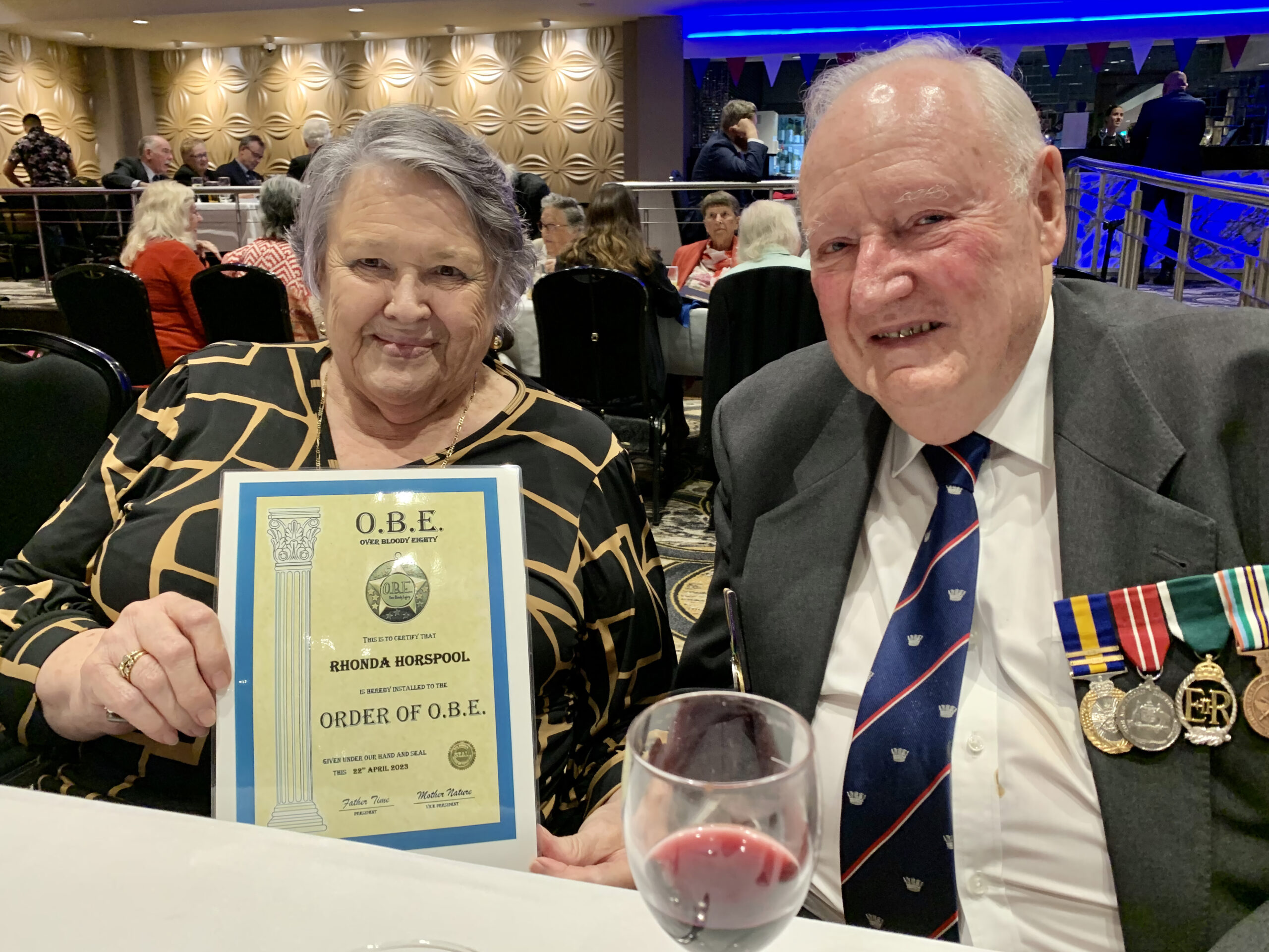 Rhonda and Nick Horspool with her OBE presented 20 April 2023. - Naval ...