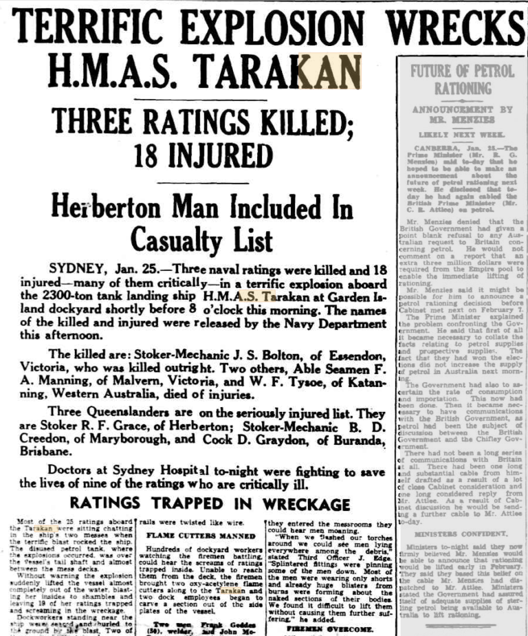 Occasional Paper 99: HMAS Tarakan fire 71 years ago - Naval Historical ...